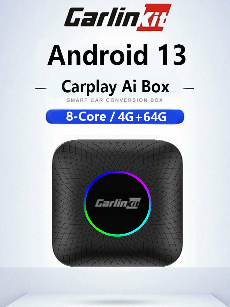 Автомобильный адаптер Carlinkit Carplay Ai Box QCM6225, Android 13, 4+64GB, Bluetooth, Wi-Fi, 4G LTE, Чёрный