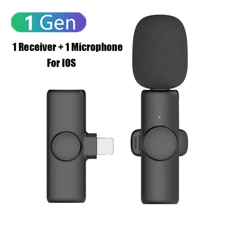 Беспроводной петличный микрофон для iPhone, Android, ПК 1 to 1 for ios