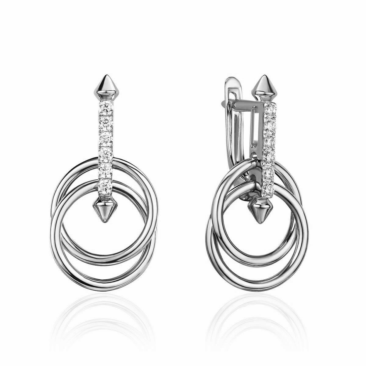 Серьги, белое золото, 585 проба, фианит