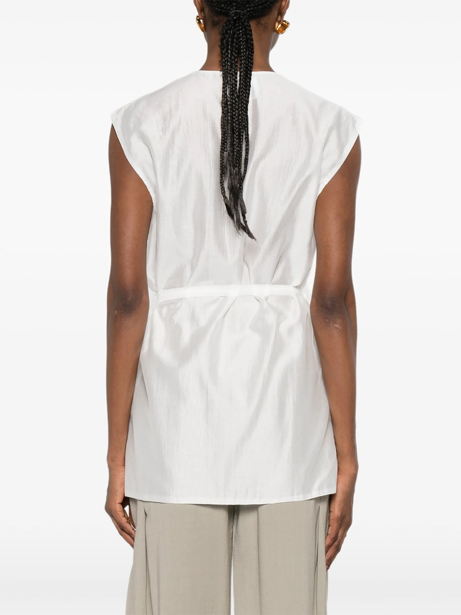Блуза SU Tie-waist blouse, размер 42, бежевый/белый — фото 1