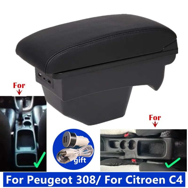 Подлокотник Для Peugeot 308 (2008-2012) И Citroen C4 (2011) Из A leather Black line