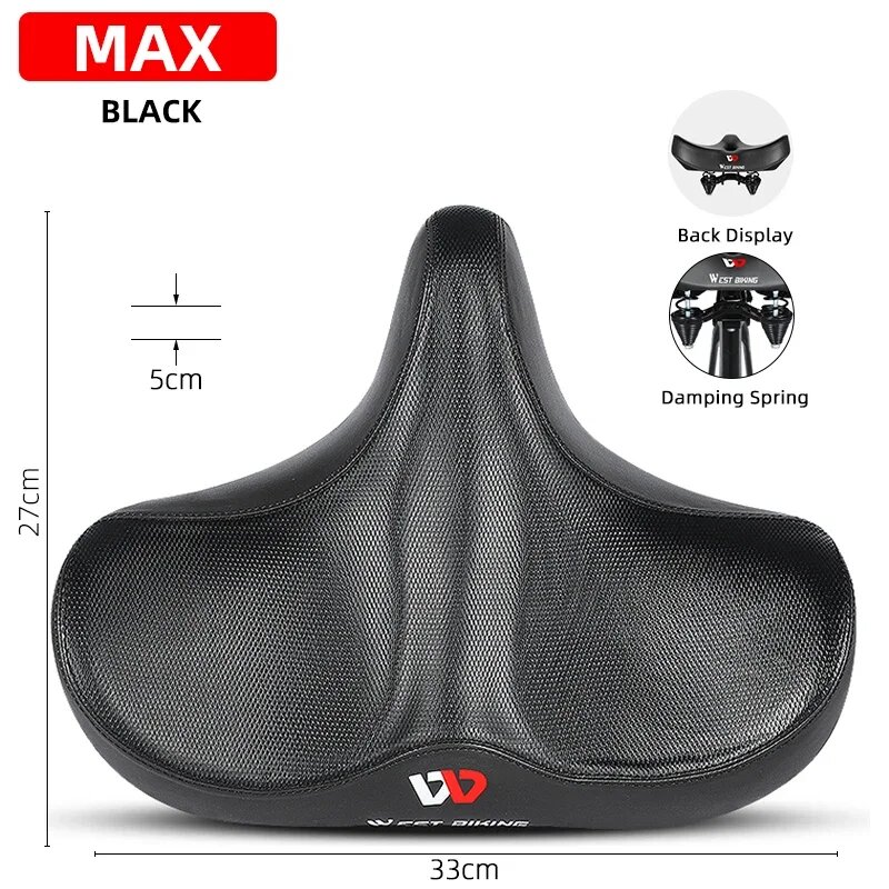 Велосипедное седло West Biking черное 33x27см