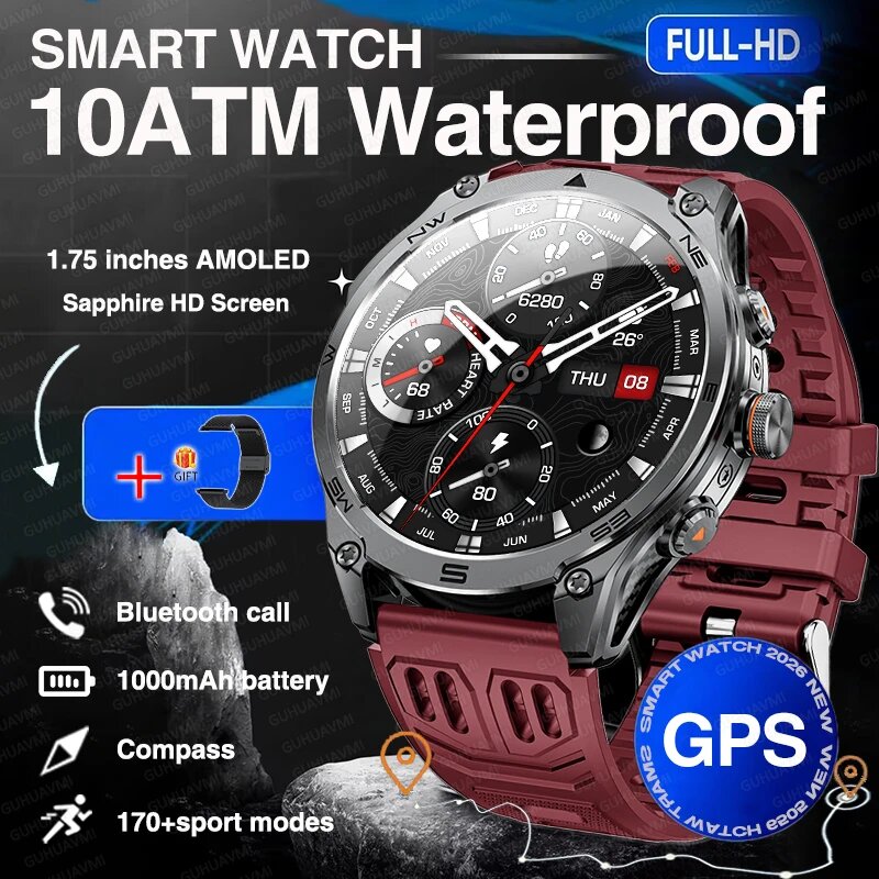 Мужские умные часы GPS с большой батареей 1000 мАч Red Mesh Belt 2A
