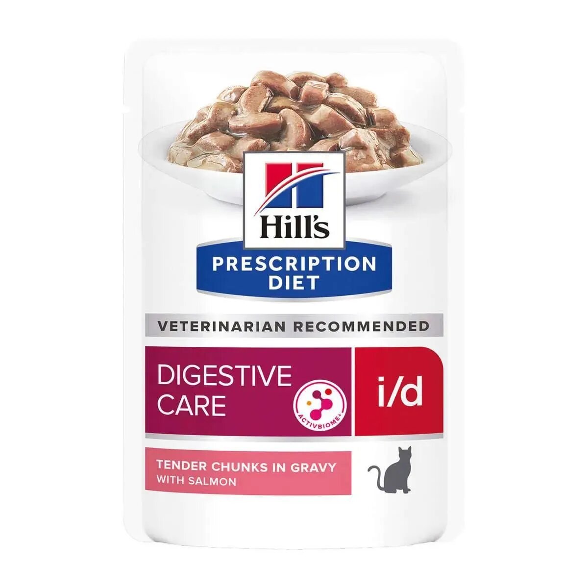 Hills i/d Digestive Care влажный корм для кошек, легкопереваримый рацион для уменьшения расстройств пищеварения, кусочки в соусе, с лососем, 85 г х 12 шт