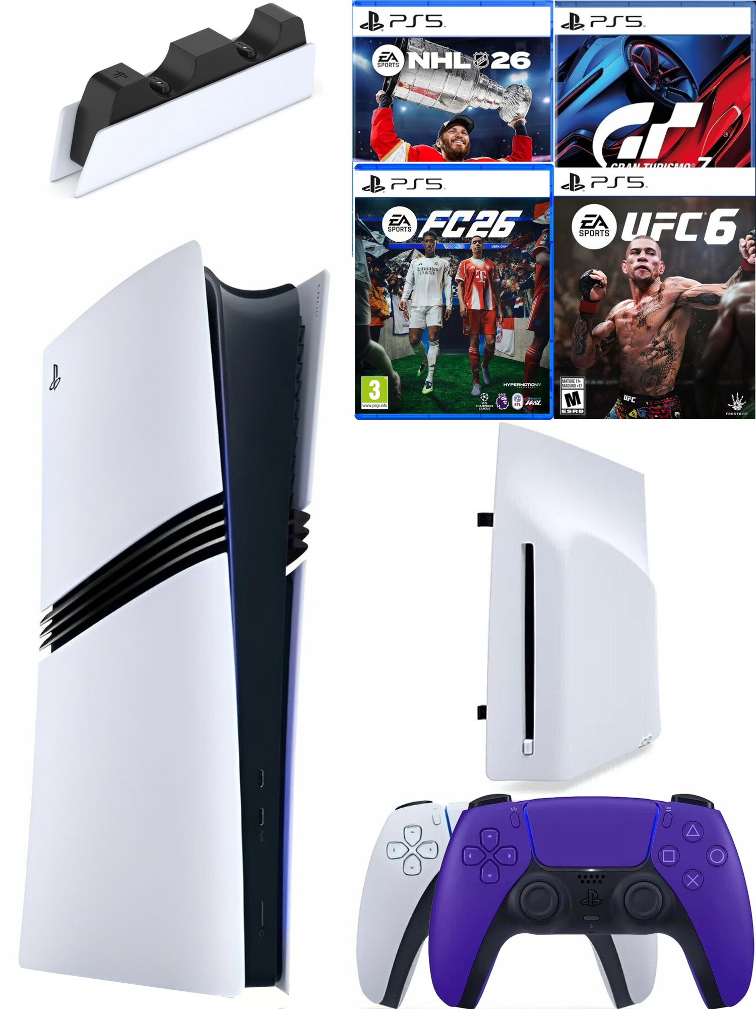 Игровая приставка Sony PS 5 Pro Digital Edition+Зарядная станция+ Дисковод +2-ой геймпад(pink)+4 игры , 2Tb SSD
