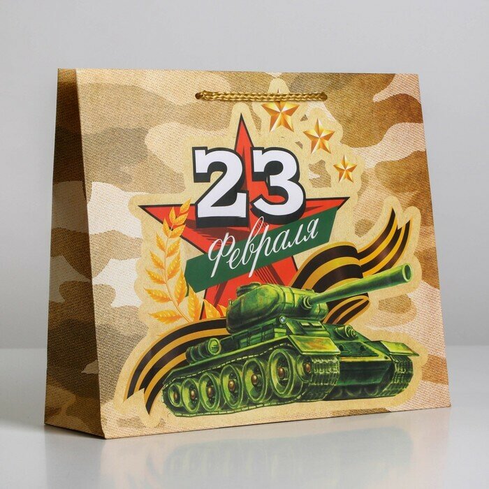 Пакет подарочный ламинированный горизонтальный, упаковка, Танк , ML 25 х 21 х 8 см