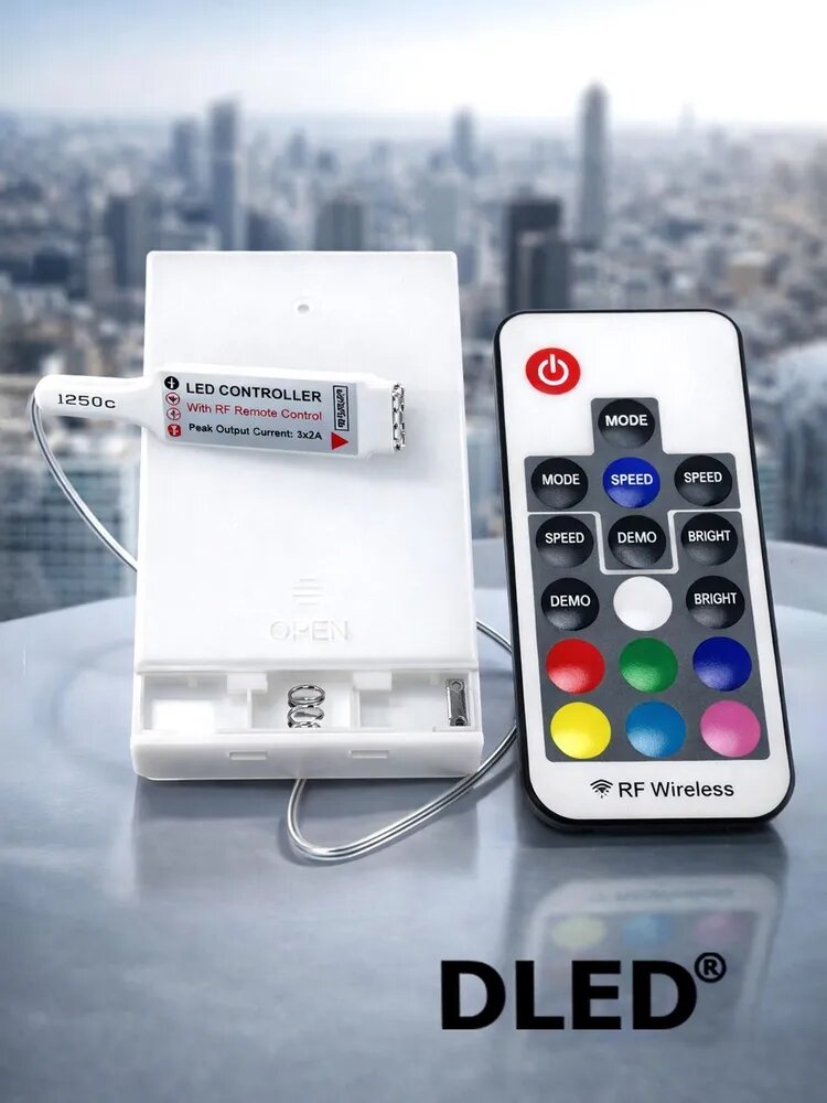 Контроллер RGB с радио пультом RF с батарейным отсеком для RGB ленты 5V DC, бренд DLED