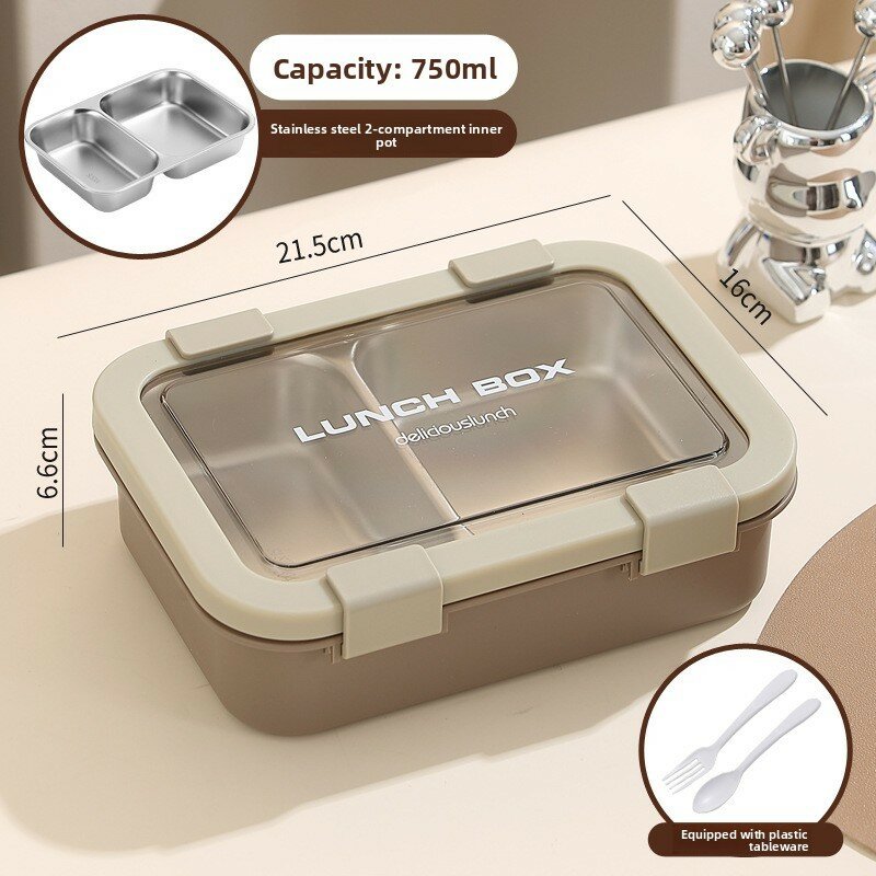 Sturdy multi grid lunch storage box nonodor dividers portable food container for school office use brown 750ml