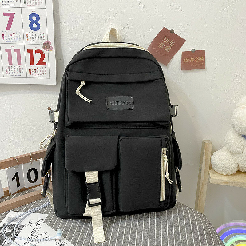 Canvas student backpack with letter print for high school and middle school daily use brand unknown, black