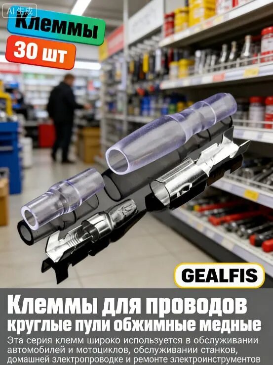 Клеммы для проводов круглые пули обжимные медные 30 шт.