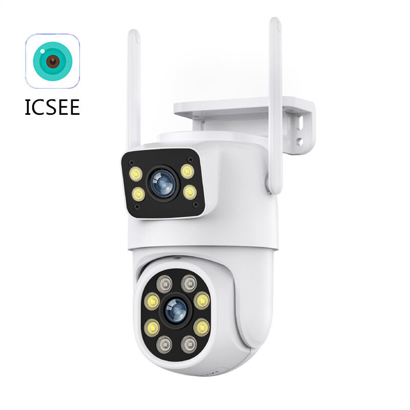 ICSEE Двойная Линза PTZ Камера Наружное Наблюдение Беспроводной WiFi 6MP HD Цветная Ночная Видимость Стандарт США