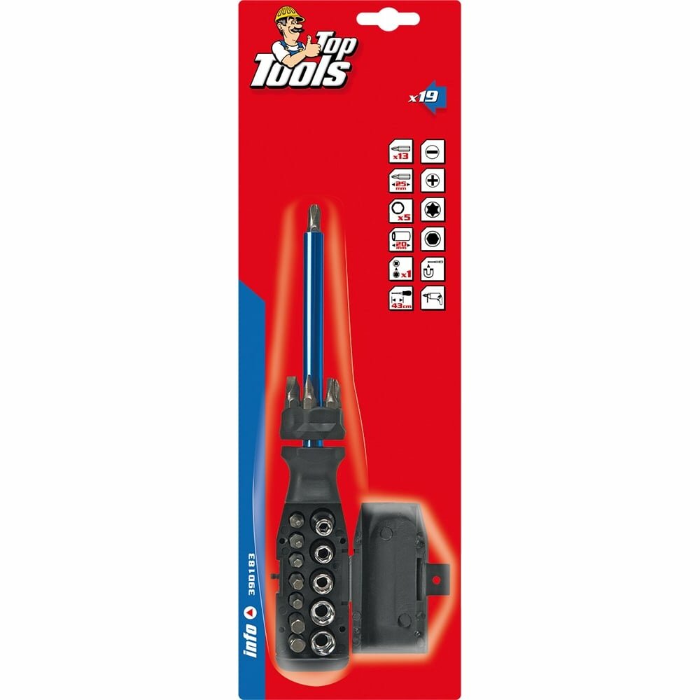 Отвертка с длинным стержнем и насадками Top Tools 20шт. 39D183 — фото 1
