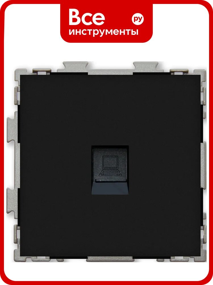 Компьютерная розетка CGSS RJ45 кат. 5e одинарная, черная Практика PL-W201C-BCM, встраиваемый монтаж, защитные шторки