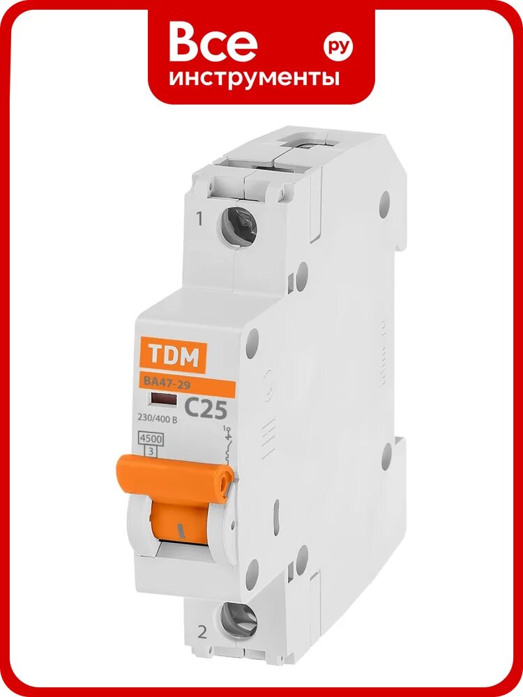 Автоматический выключатель ВА47-29 (1Р; 25 А; 4.5 кА; С) TDM ELECTRIC SQ0206-0076
