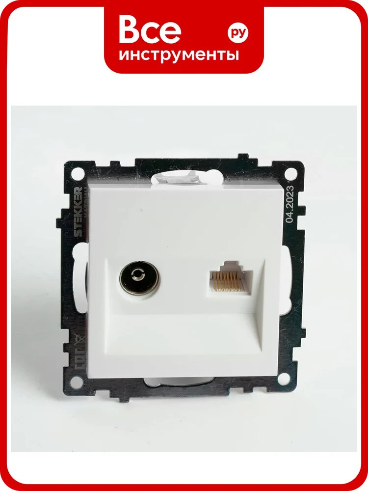 Розетка STEKKER телевизионная + компьютерная RJ-45 (механизм), gls00-7106-01, 75 ом, 5-862мгц, серия катрин, белый, 49181
