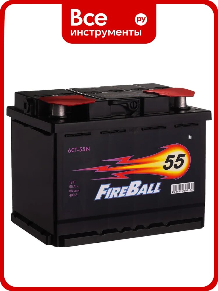 Аккумулятор FIRE BALL 6ст 55 N, 480 А CCA, 555107020, химический состав, стандартные клеммы, 12‑вольтная система