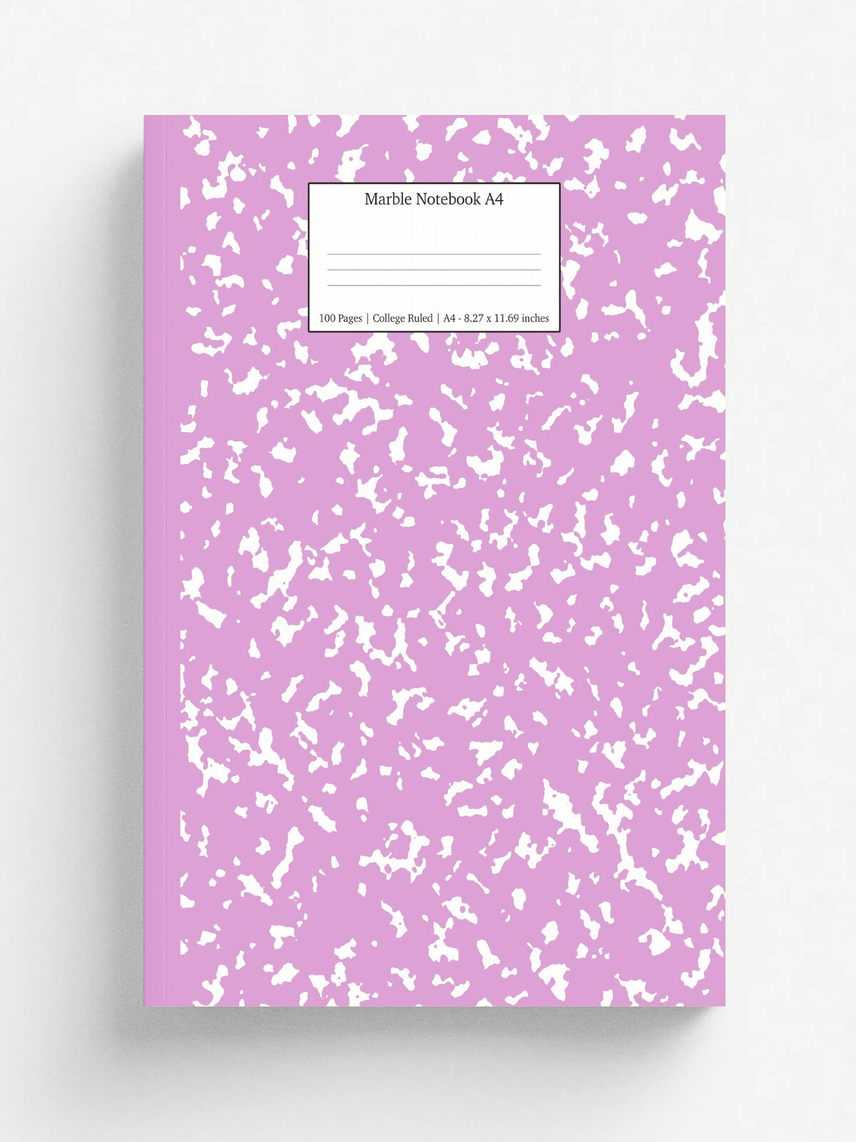 Marble Notebook A4. Lavender Marble College Ruled Journal