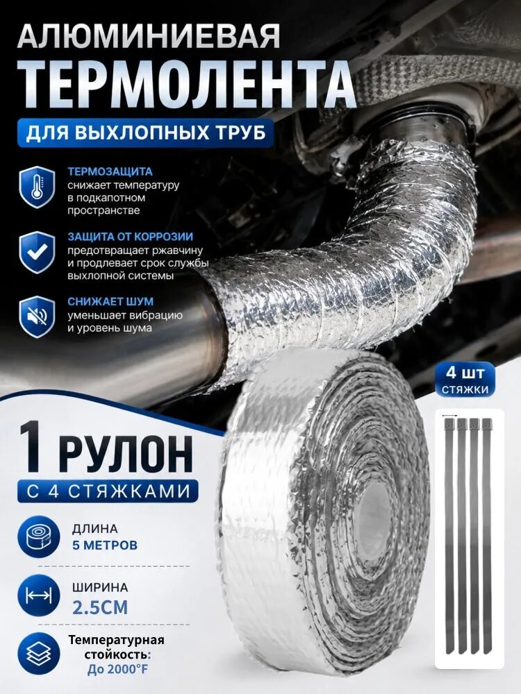 Алюминиевая термолента для выхлопных труб, 1 рулон