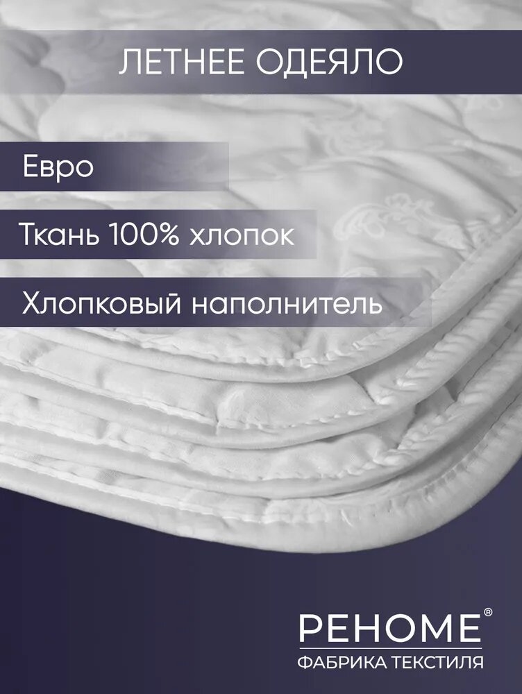 Одеяло 100% хлопок "Ультратонкое" Евро размер 200х220 см с хлопковым наполнителем летнее/легкое/тонкое