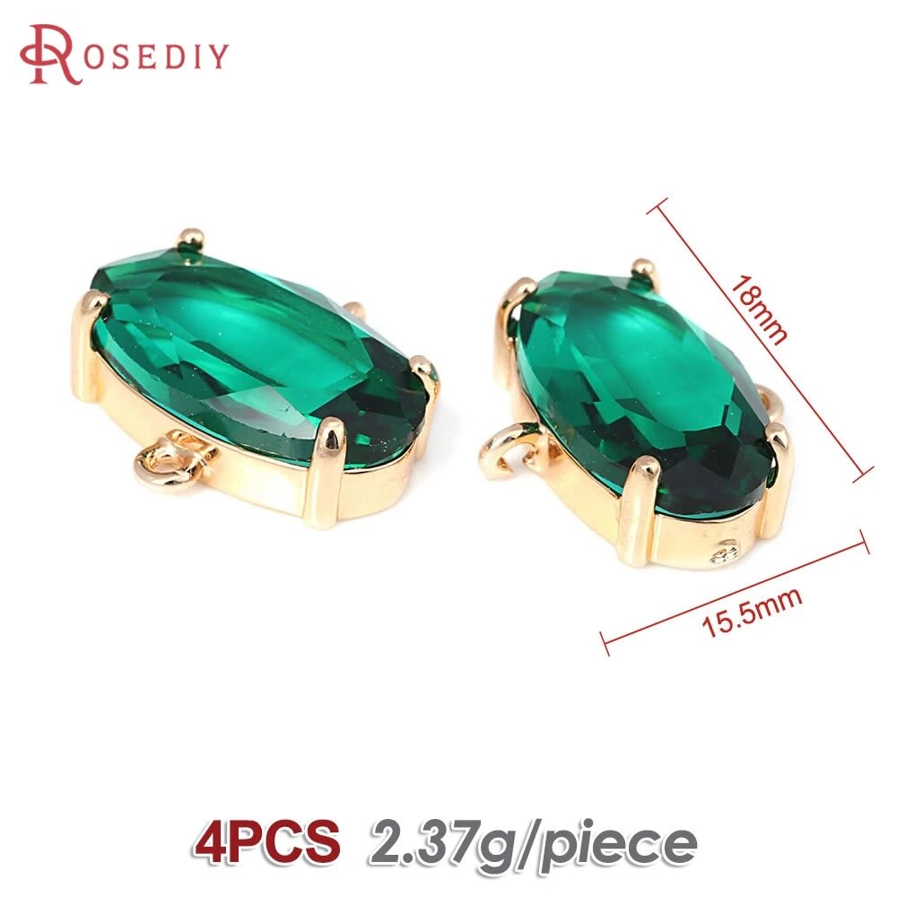 Подвески-шармы Rosediy, латунь, 18К золото, овальные, 2 отверстия