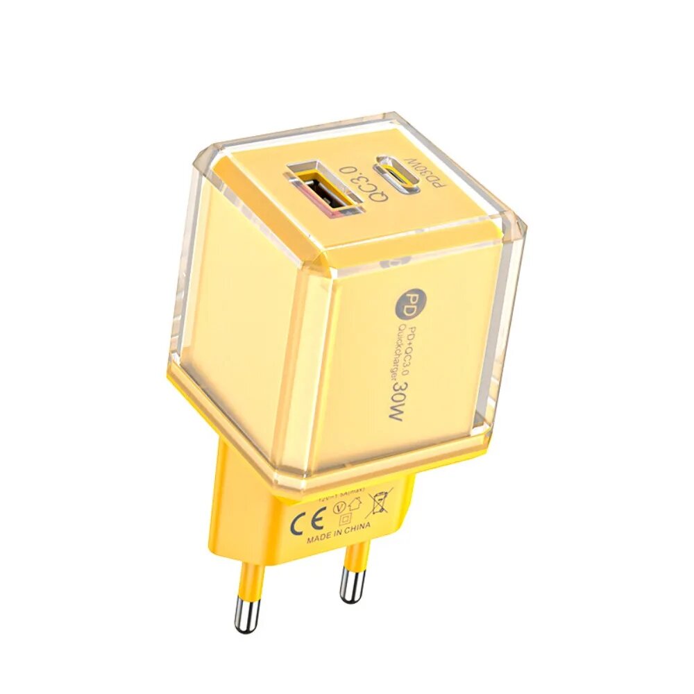 Универсальный многопортовый разъем PD30W для зарядного устройства EU/US PD QC3.0 Желтый, EU-Yellow