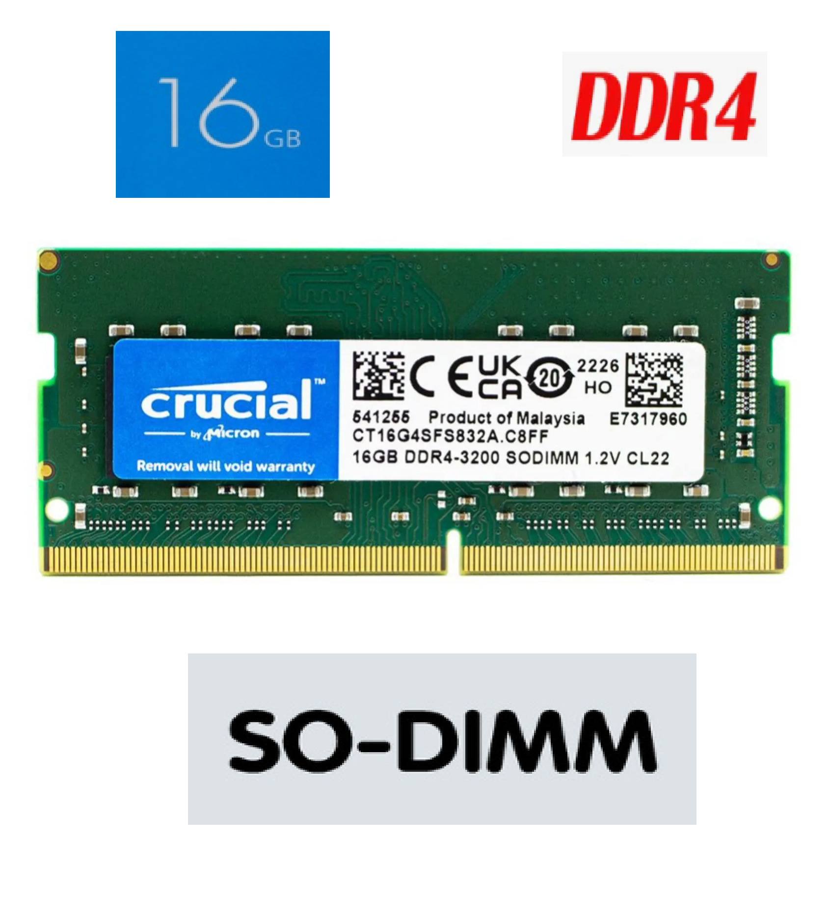 Оперативная память Crucial для ноутбука 16GB DDR4 SODIMM 3200MHz
