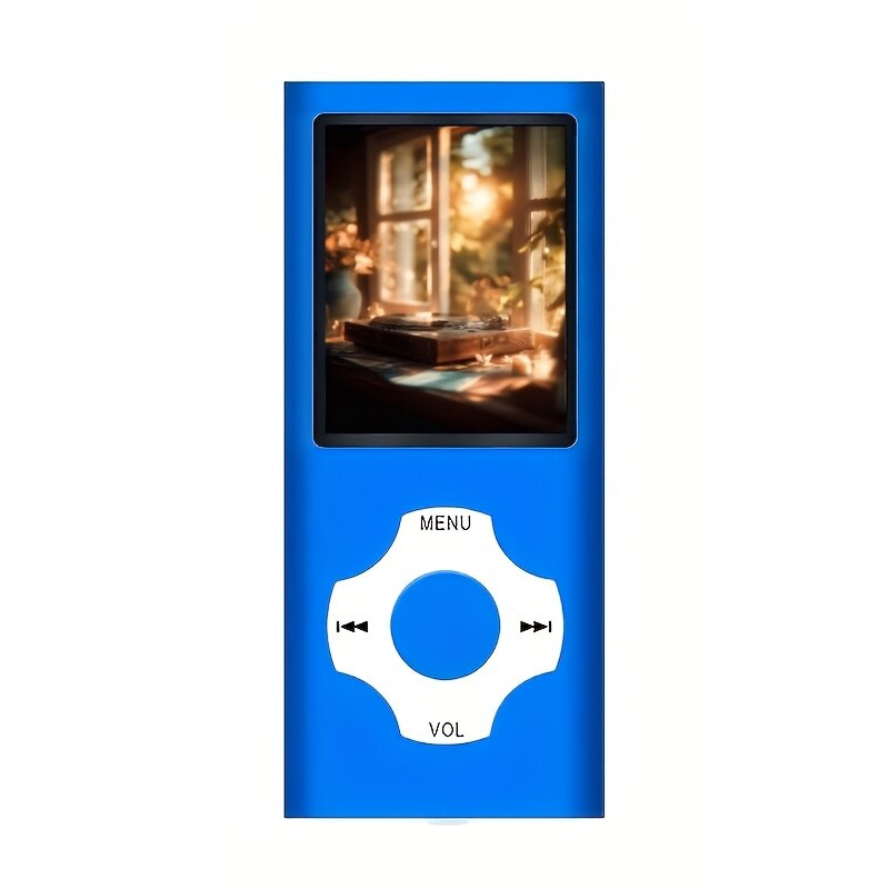 Синий портативный MP3-плеер с 1.8-дюймовым LED-экраном, функциями видео, записи и электронной книги, в комплекте высококачественные проводные наушники