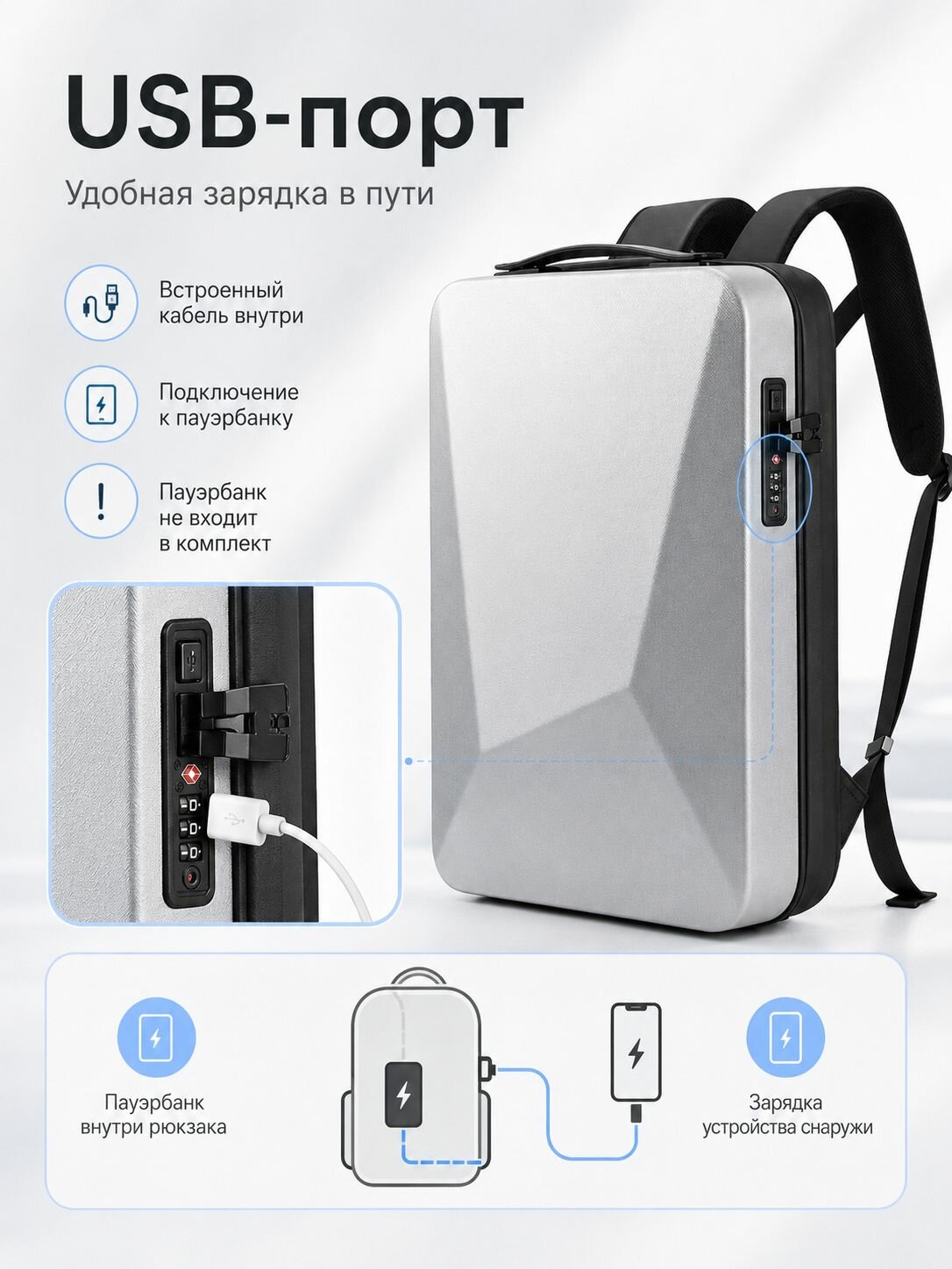 Рюкзак Bopai, противоударный, водонепроницаемый, для ноутбука, USB-порт — фото 1