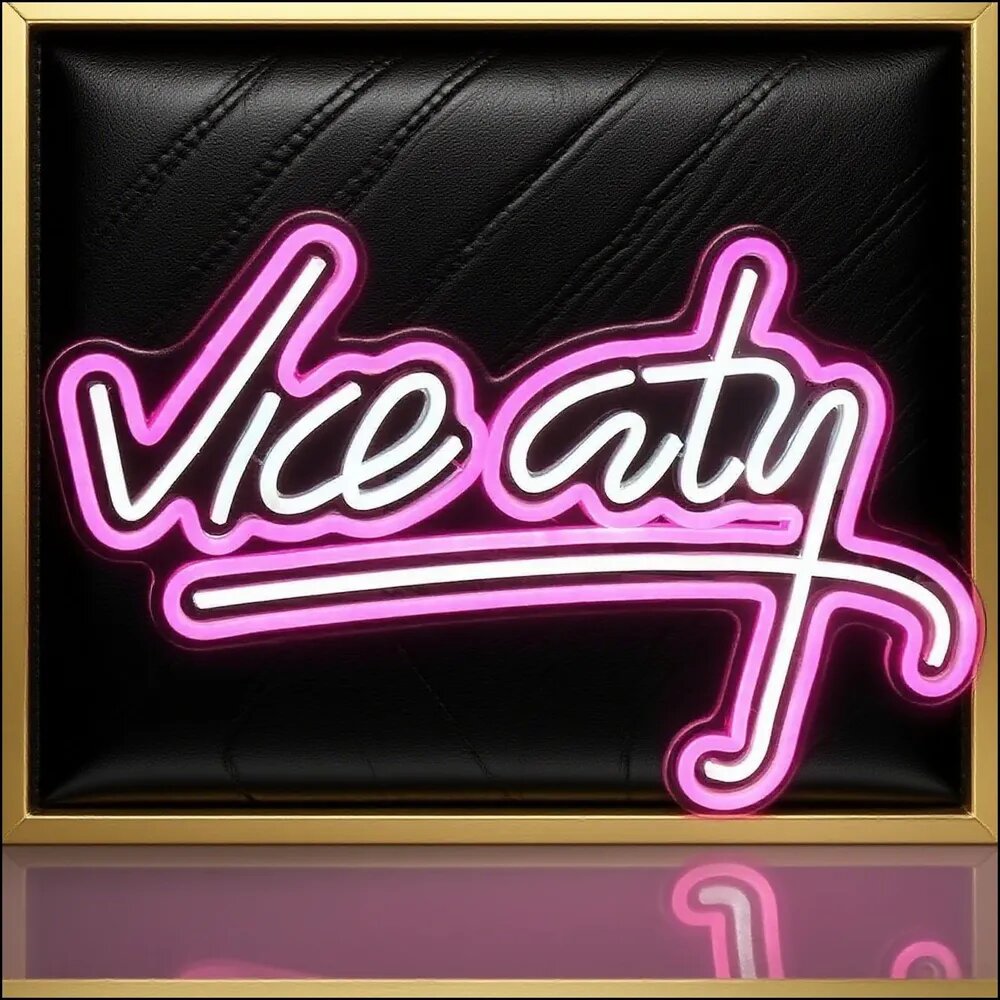LED Неоновый светильник "Vice City", настольный, розовый, 400x250мм, питание от USB
