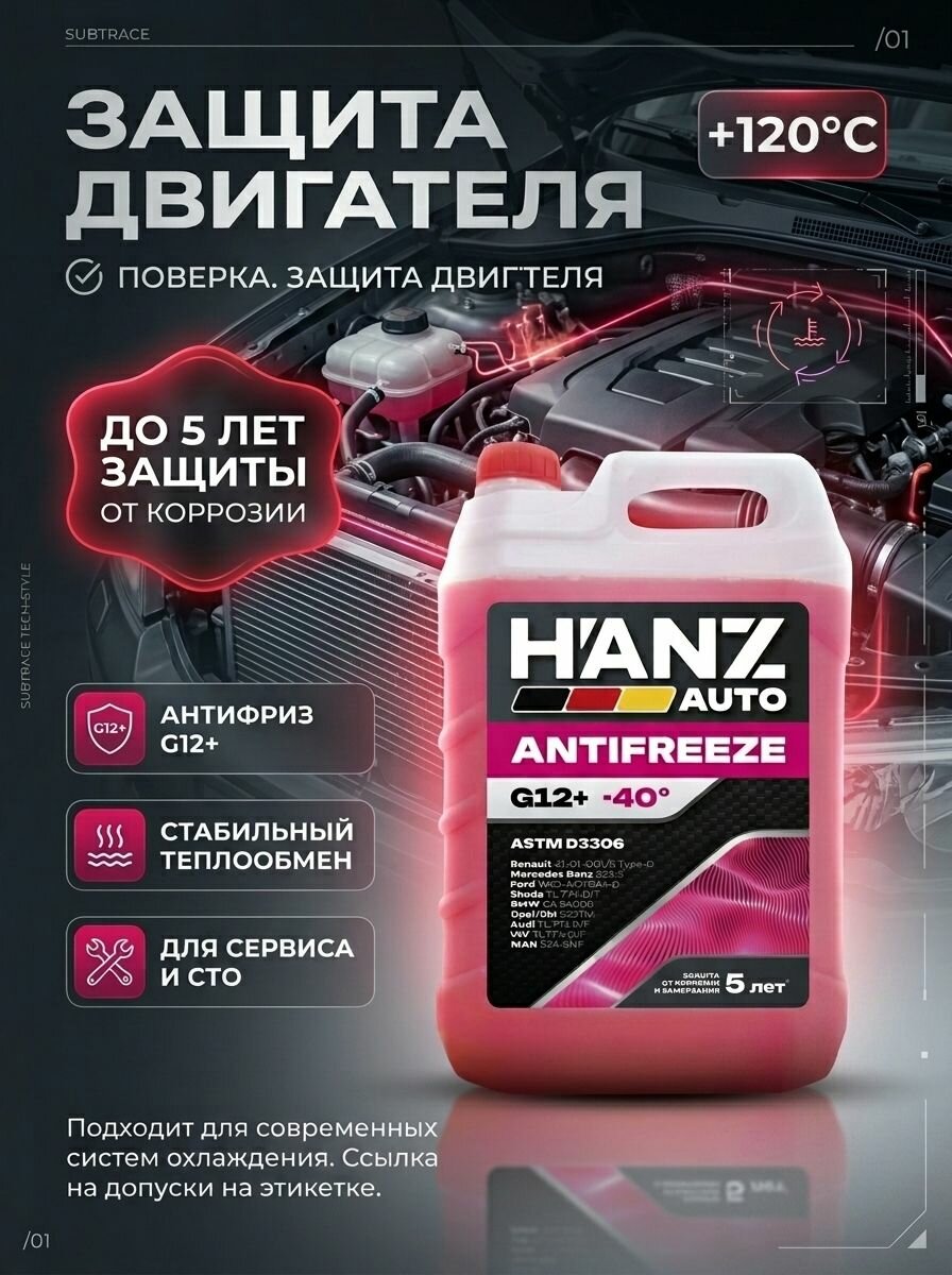 Антифриз красный 5кг G12+ охлаждающая жидкость для системы охлаждения для авто