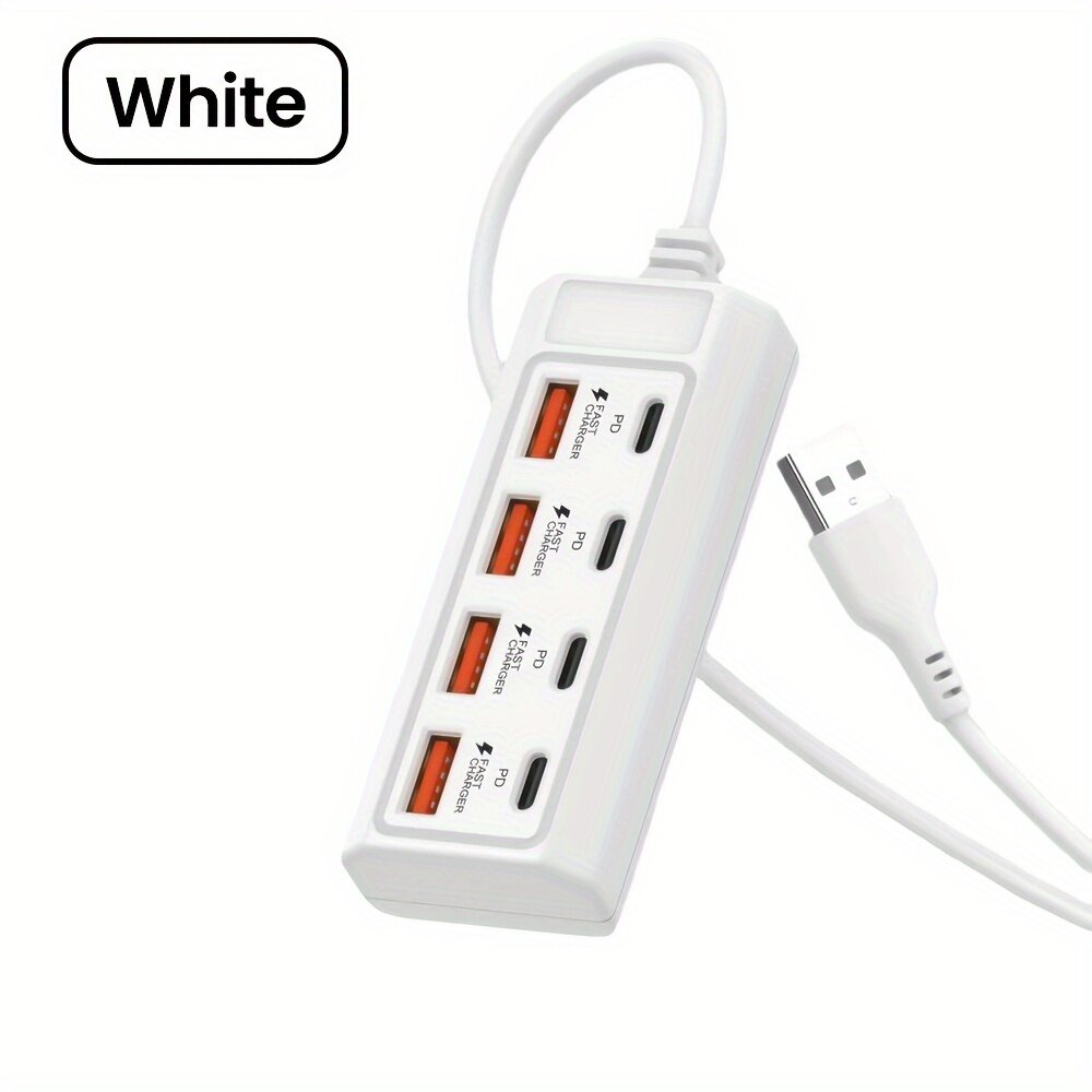 8-портовый USB-хаб 25W с быстрой зарядкой, 4 USB + 4 PD, белый