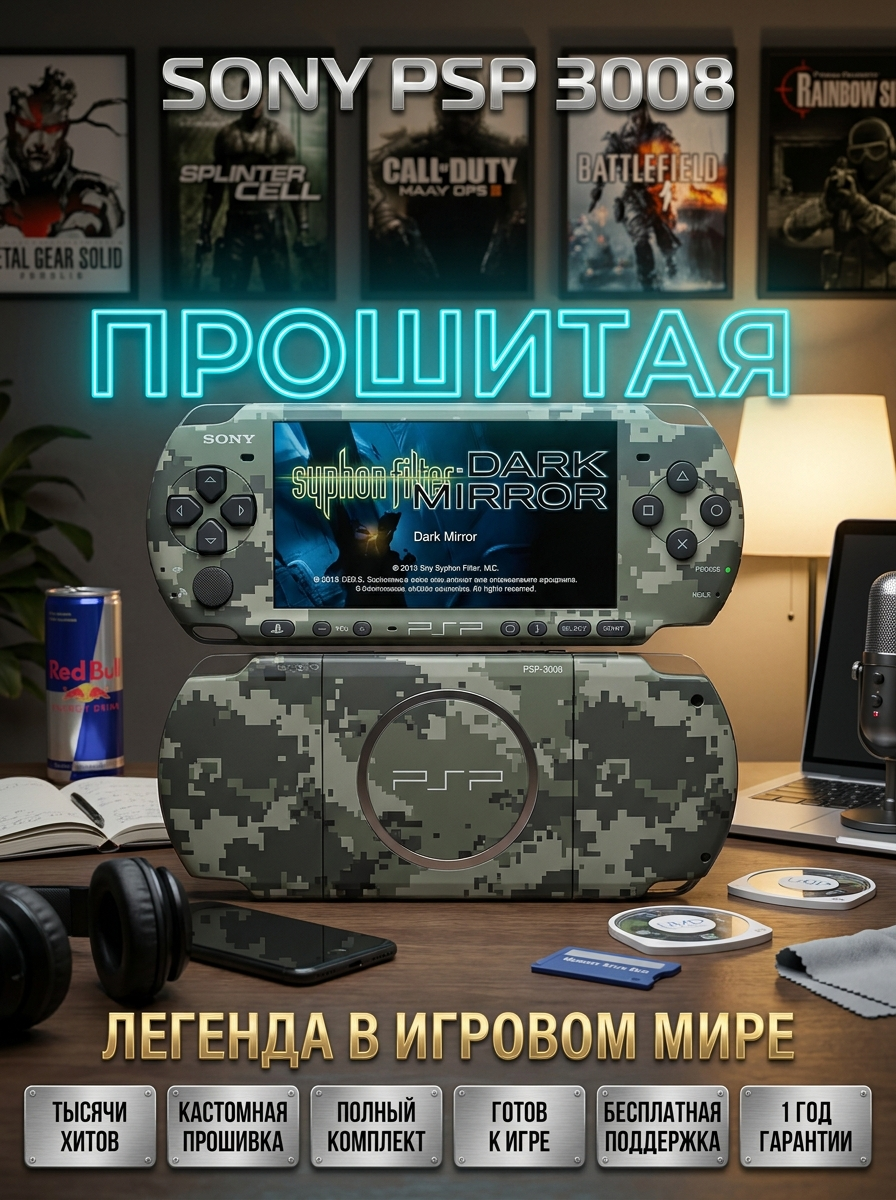 Новая игровая приставка Sony PSP 3008 Slim Camouflage 64Gb 3000+ ИГР