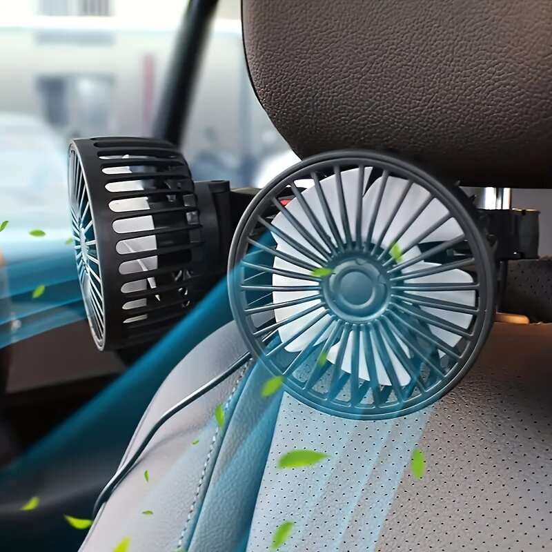 Автомобильный вентилятор 360° вращающийся, портативный, 12V с бесступенчатой регулировкой скорости, для задних пассажиров, черный