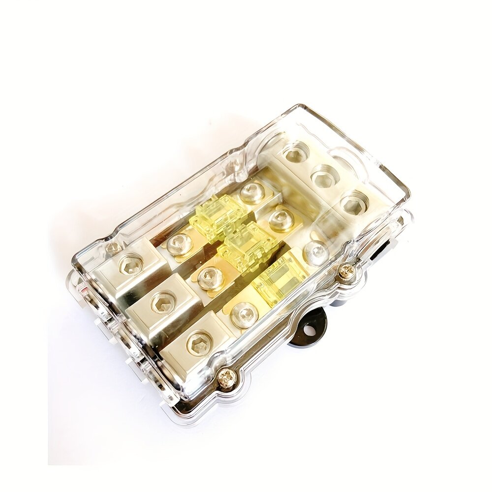 Мини-блок предохранителей ANL на 3 канала, вход 0/2/4 AWG, выход 2x4/8 AWG, на 100А, хромированное покрытие, корпус из поликарбоната, для автомобильной электроники и усилителей