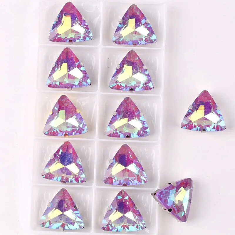 Стразы SNCRYSTAL треугольные серебристые 18 мм 10 шт A36 Purple AB