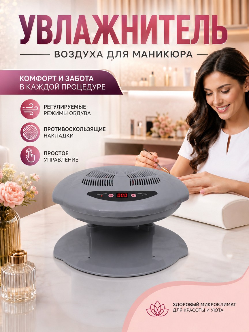 Увлажнитель воздуха для маникюра с простым электронным управлением, разная сила воздушного потока, устойчивая противоскользящая основа для профессиональных мастеров маникюра