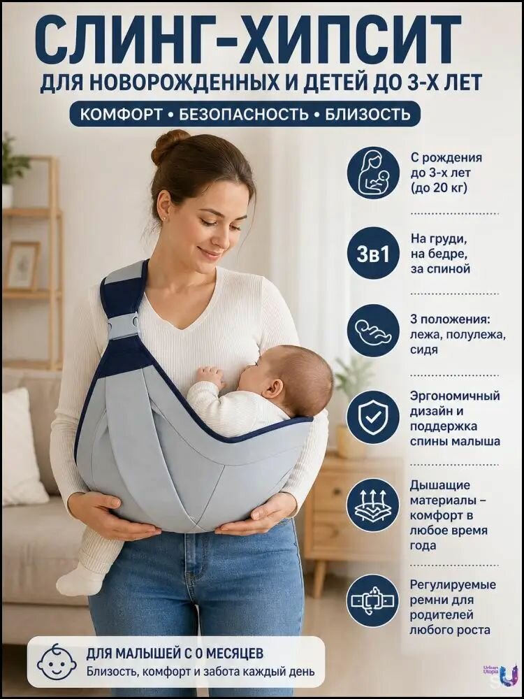 Слинг для переноски новорожденных Кенгуру переноска для детей до 3-х лет Эргорюкзак Хипсит