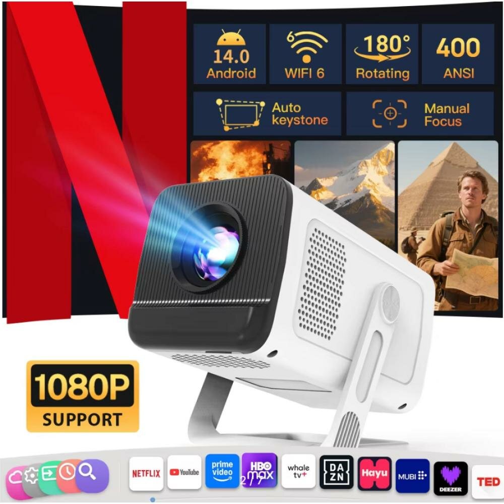 Мини-проектор LynCast X1AR-EU 4K с Android TV, Белый