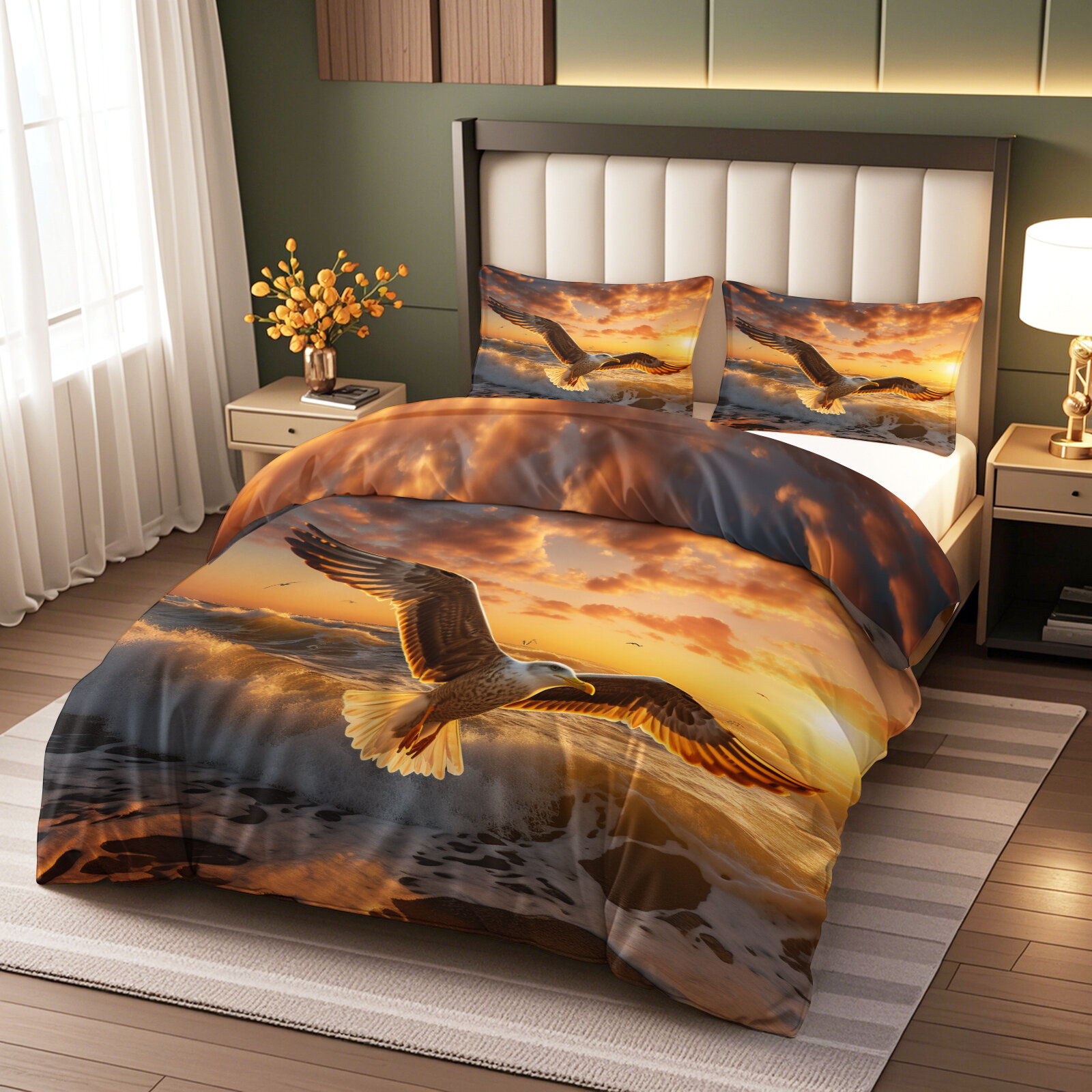 Чайки Комплект постельного белья 200x220cm наволочки 70х70, Океанские Волны постельные принадлежности
