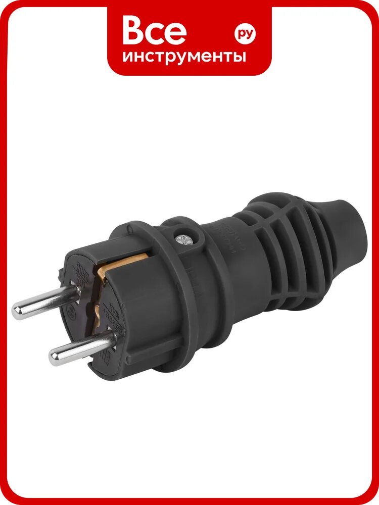 Вилка ЭРА VX13-B-IP44 каучуковая c заземлением 16А IP44 прямая черная Б0069321