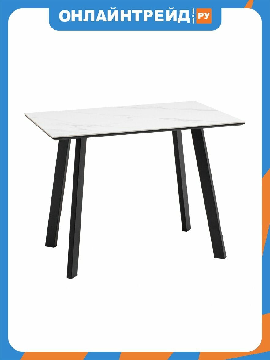 Стол обеденный Stool Group Райли нераскладной 100/70/75, столешница МДФ /керамика Snow white, подстолье металл черный