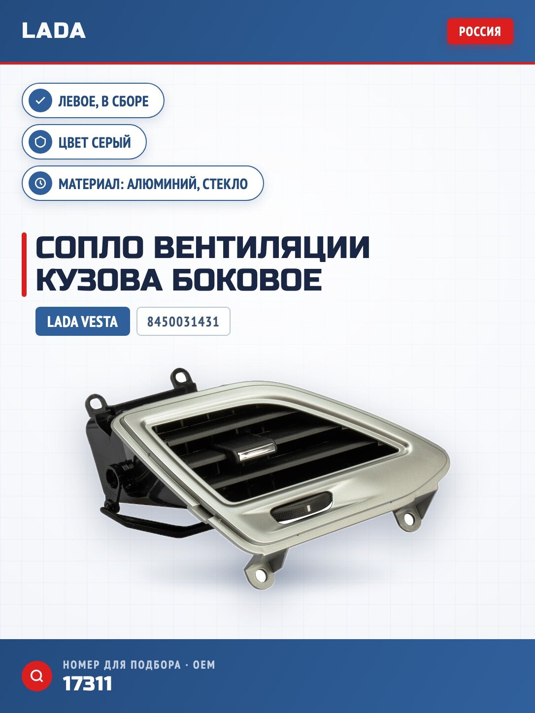 Сопло вентиляции кузова боковое левое в сборе LADA vesta