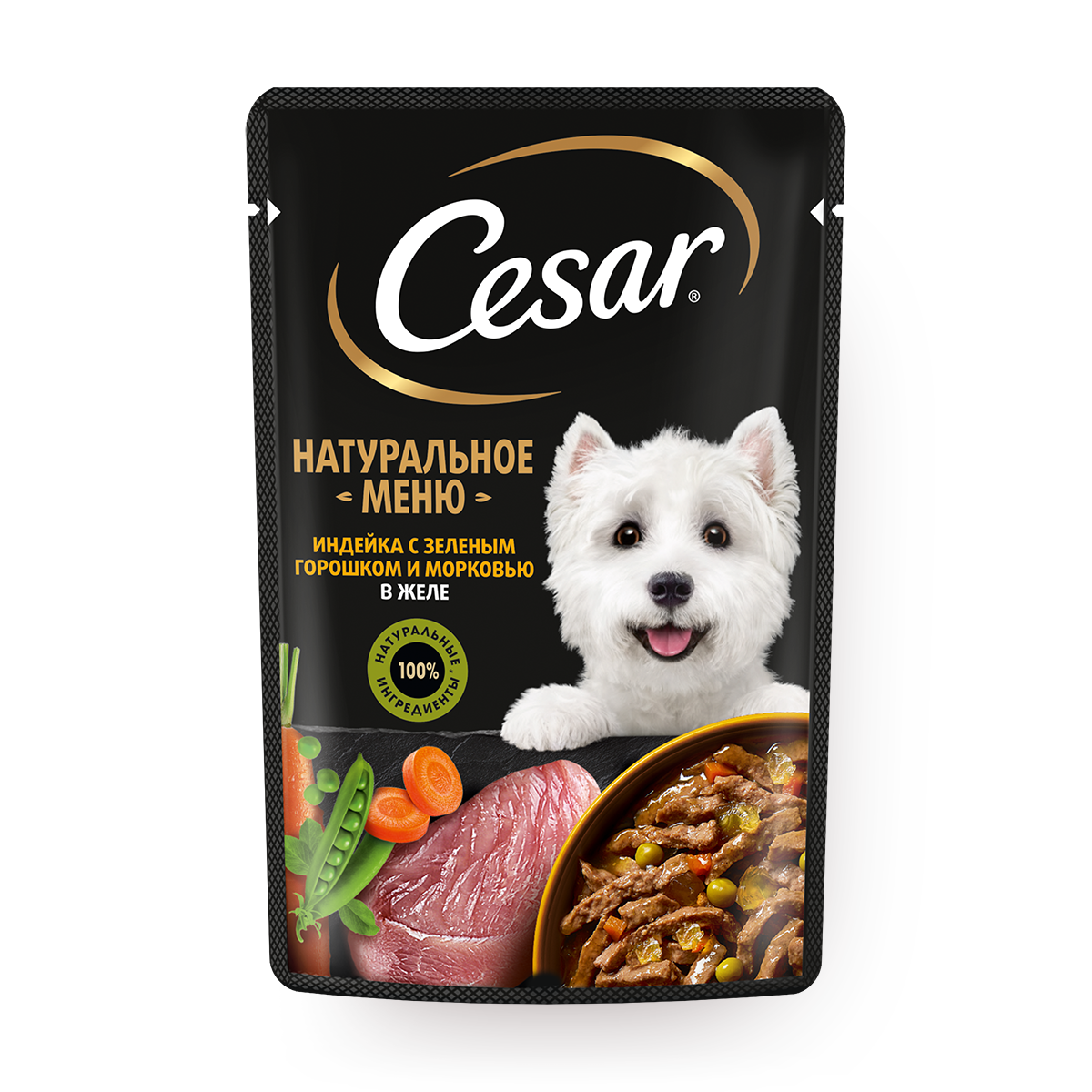 Влажный корм для собак Cesar Natural Goodness индейка с зелёным горошком и морковью в желе