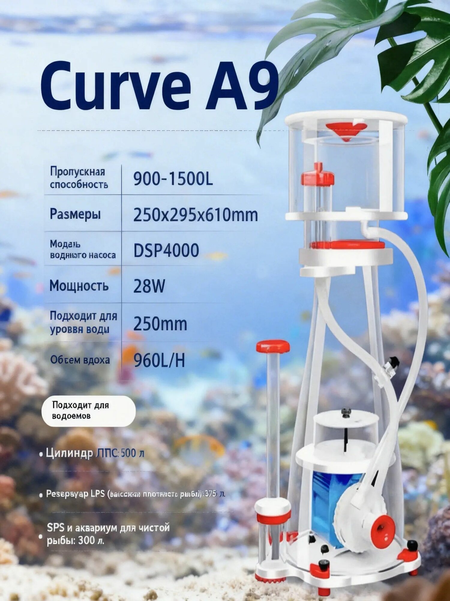 Внутренний протеиновый скиммер для аквариума Bubble Magus Curve A9/C9, насос постоянного тока, фильтр для аквариума с морской водой