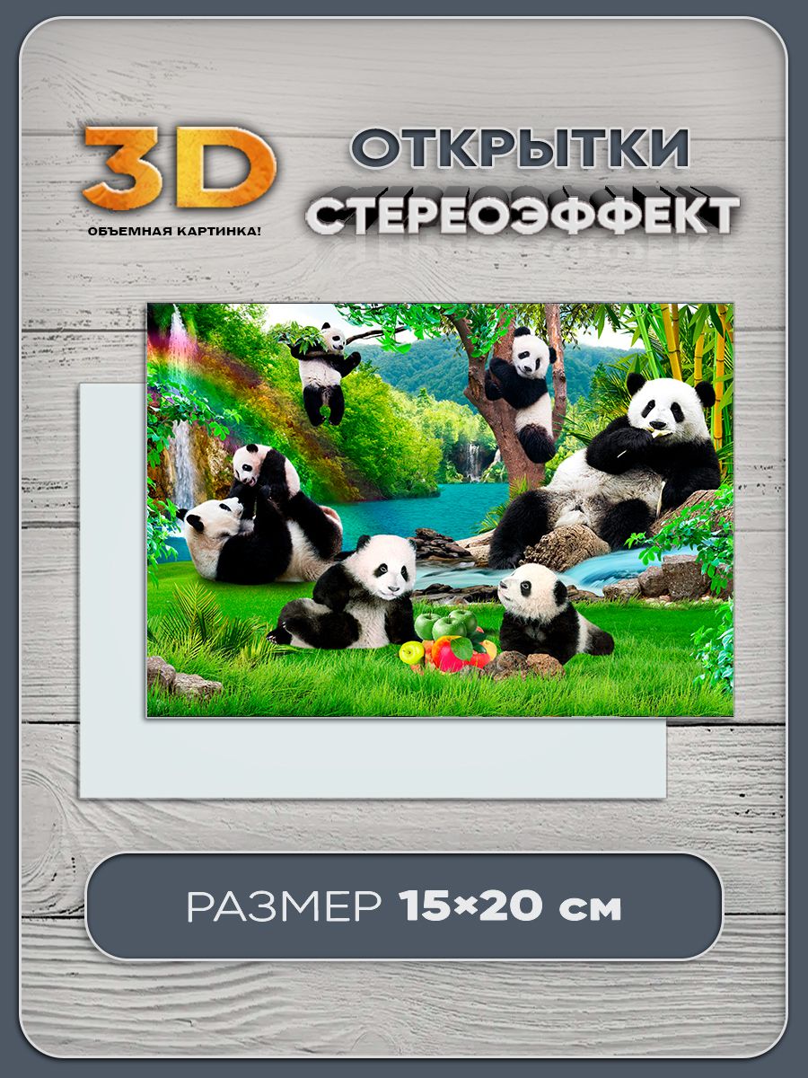 Стереооткрытка с 3D-эффектом "Панды"
