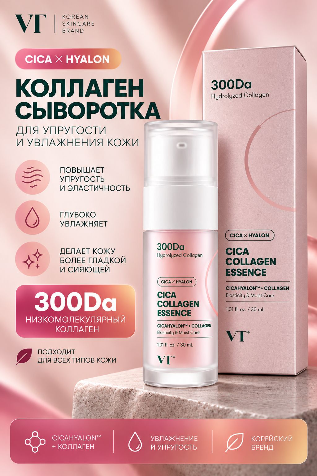VT Cosmetics Укрепляющая эссенция для лица с коллагеном Cica Collagen Essence 50мл