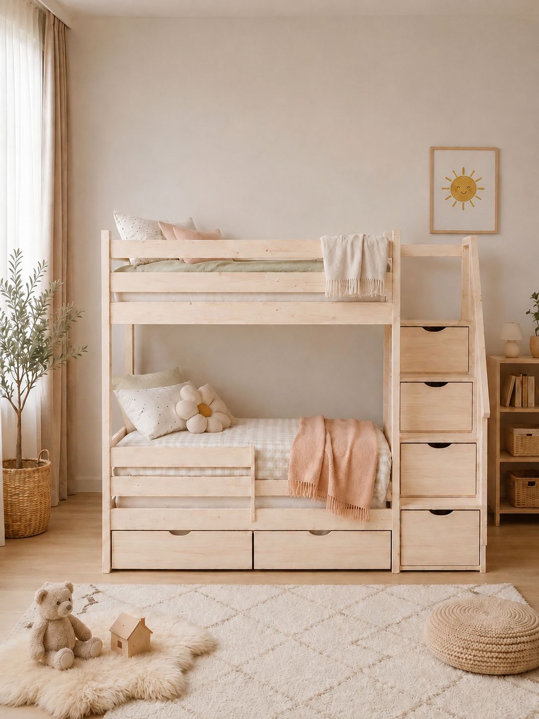 Двухъярусная кровать с ящиками, 200х90 см, массив дерева + ЛДСП, модель Лилу-Л