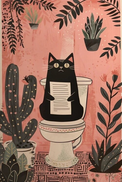 Funny Black Cat Dog Frog Animals On The Toilet Reading Poster Bath Prints Canvas Painting Wall Art Pictures for Toilet WC Decor