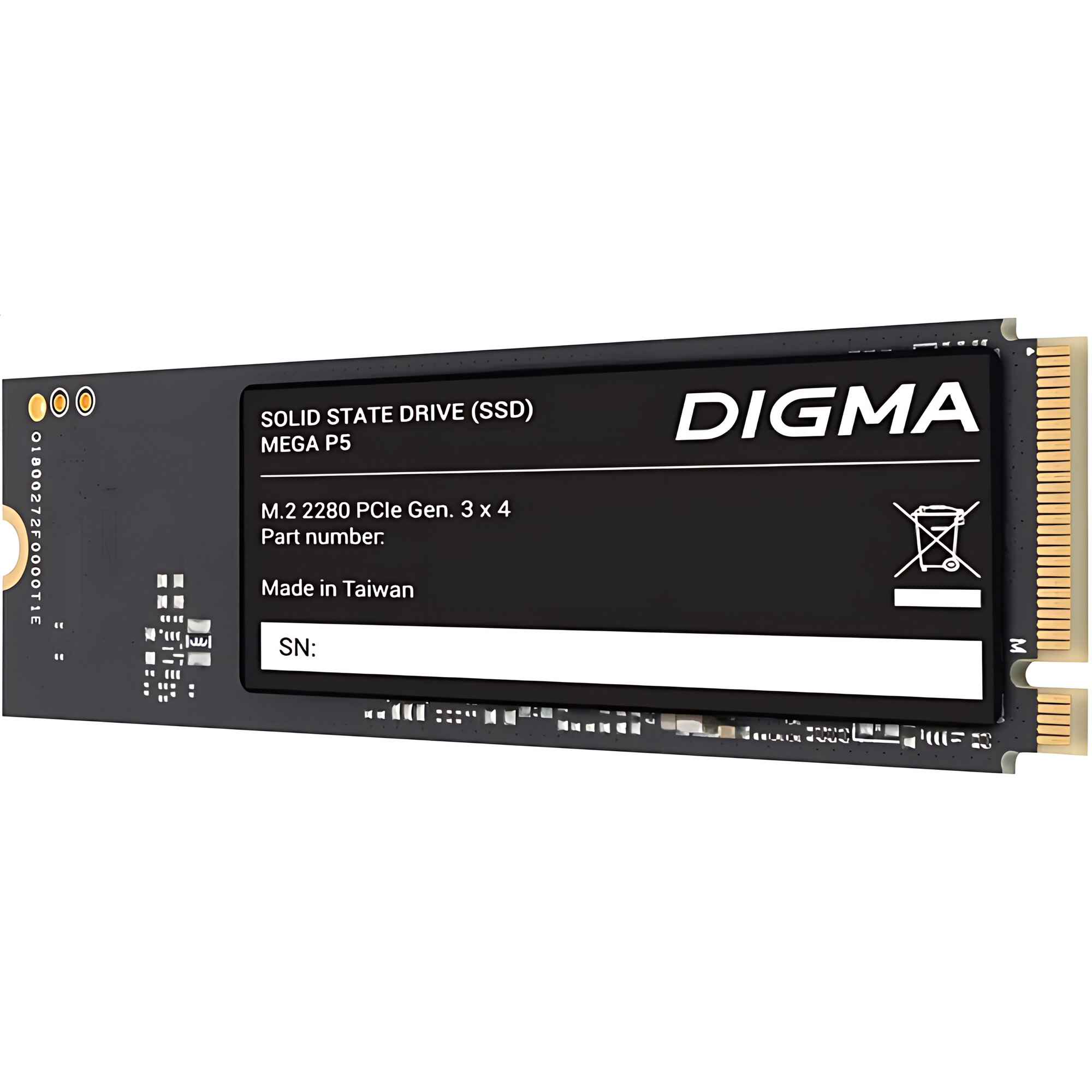 Жесткий диск SSD M.2 512GB Digma Mega P5, 2900/2000MBs, 640000 IOPS, TLC 3D NAND, 2280, PCI-E 3.0 x4 (DGSM3512GP53T)