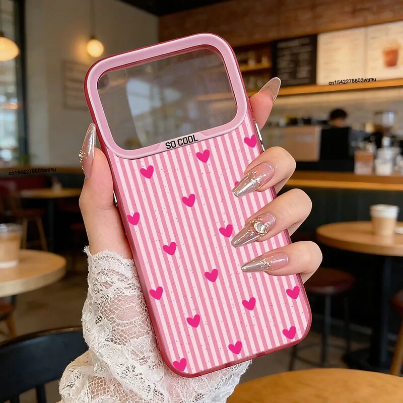 Розовый чехол для iPhone 16 Pro Max с сердечками, style 5